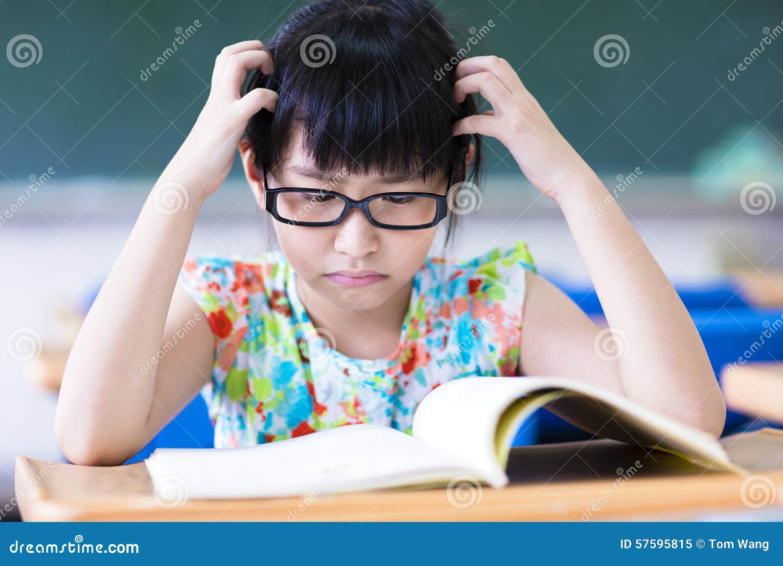 Depressed Girl Studying in the Classroom Stock Image - Image of ...