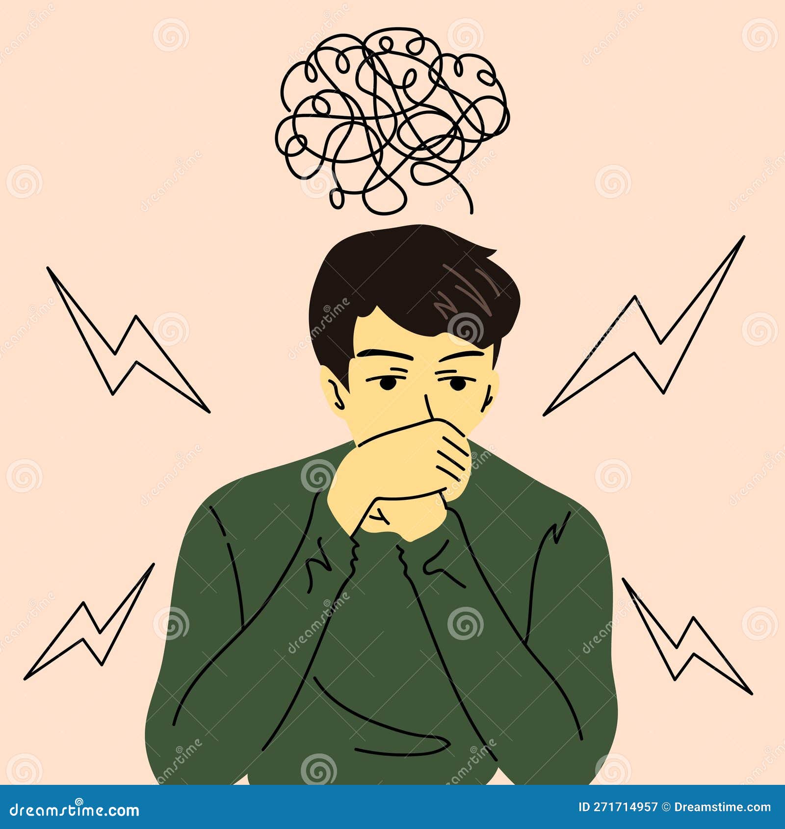 Depressed Guy with Nervous Problems Has Feels Anxious. Vector ...