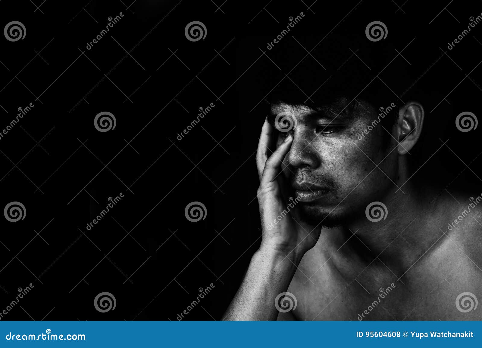 Depressed and Hopeless Man Alone in the Dark Stock Photo - Image of ...