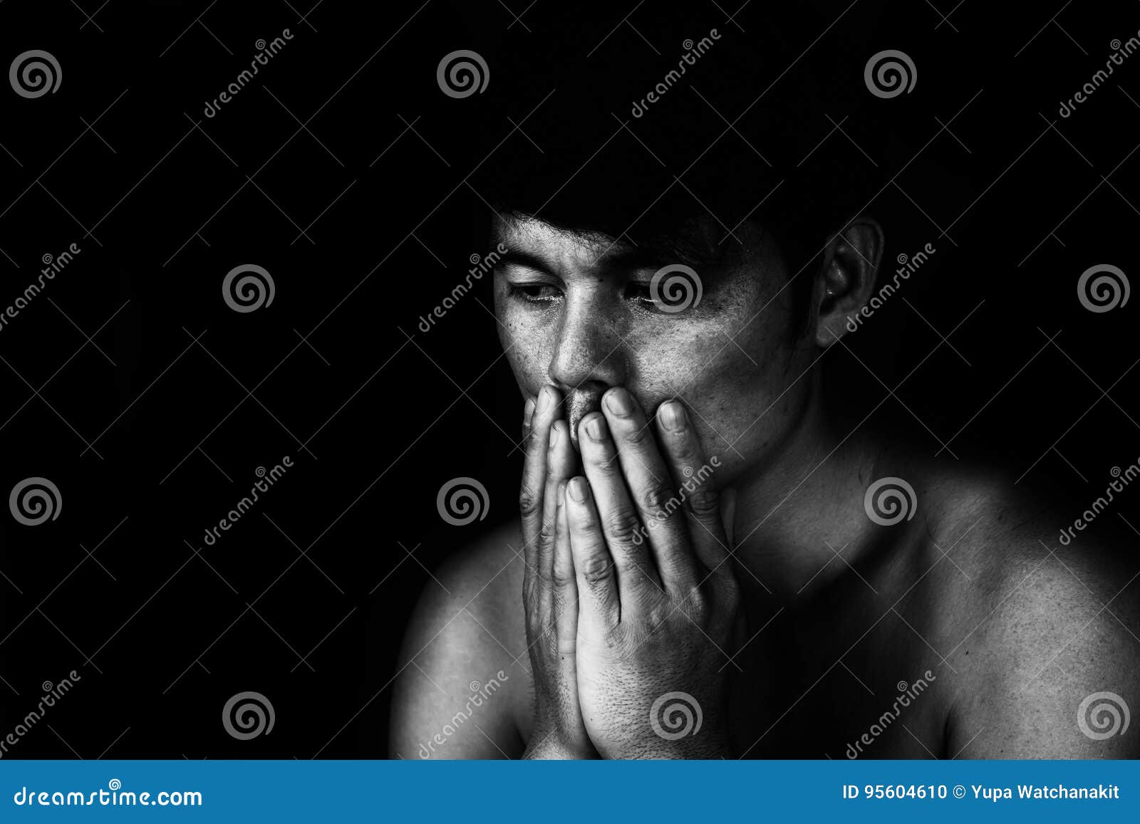 Depressed and Hopeless Man Alone in the Dark Stock Photo - Image of ...