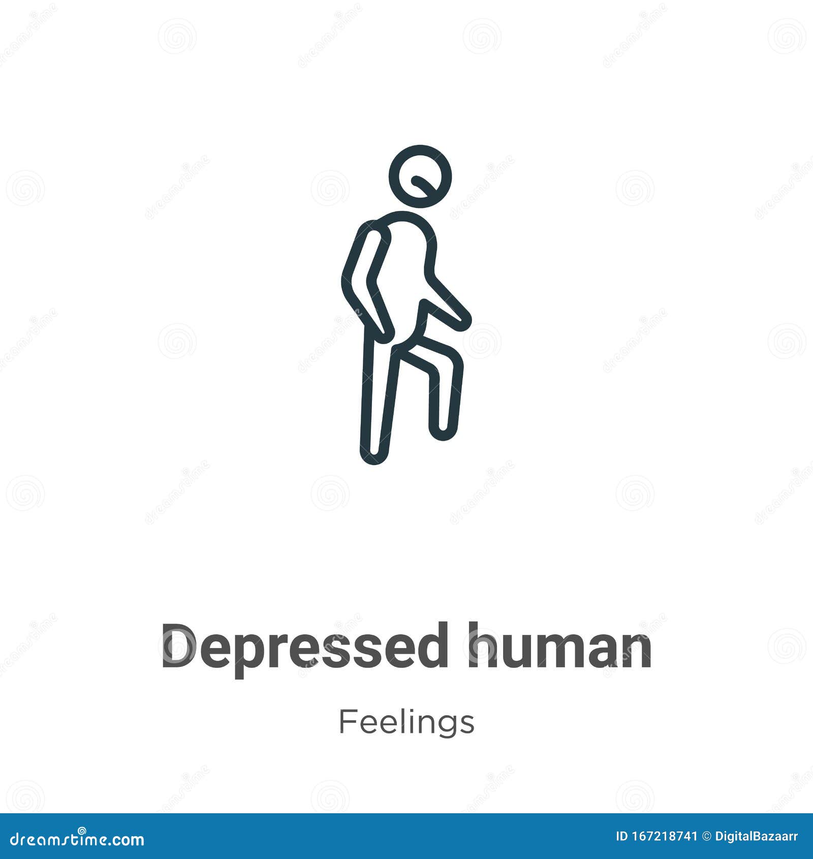 Depressed Human Outline Vector Icon. Thin Line Black Depressed Human ...