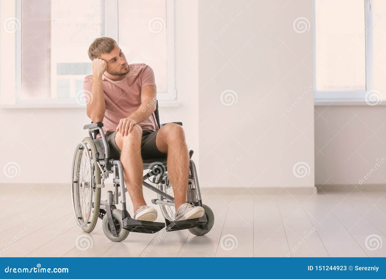 Depressed Invalid Man in Empty Room Stock Image - Image of accident ...