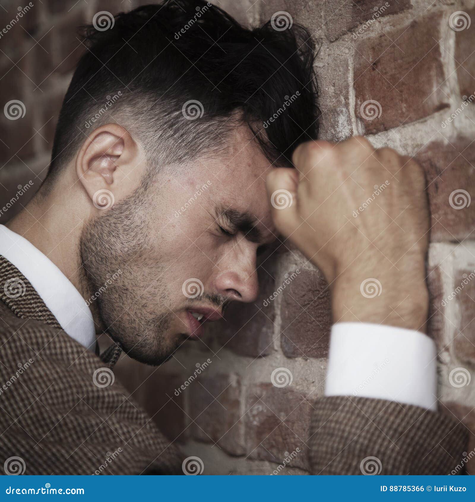 Depressed Man Body Language, Gestures, Psychological Portrait Stock ...