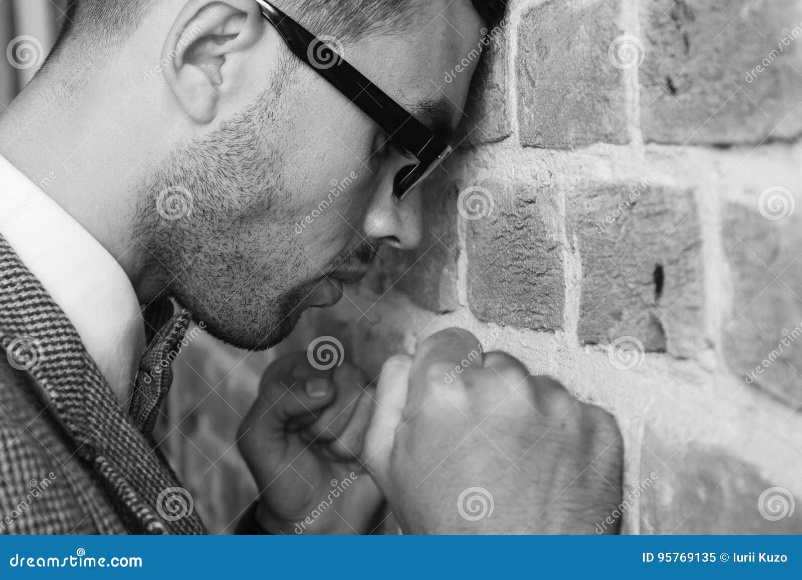 Depressed Man Body Language, Gestures, Psychological Portrait Stock ...
