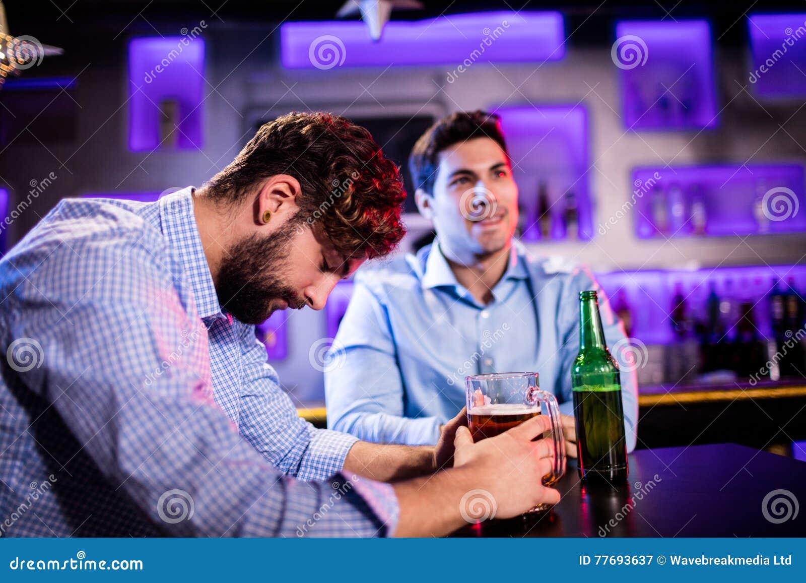 Depressed Man Having Beer at Bar Counter Stock Image - Image of pensive ...