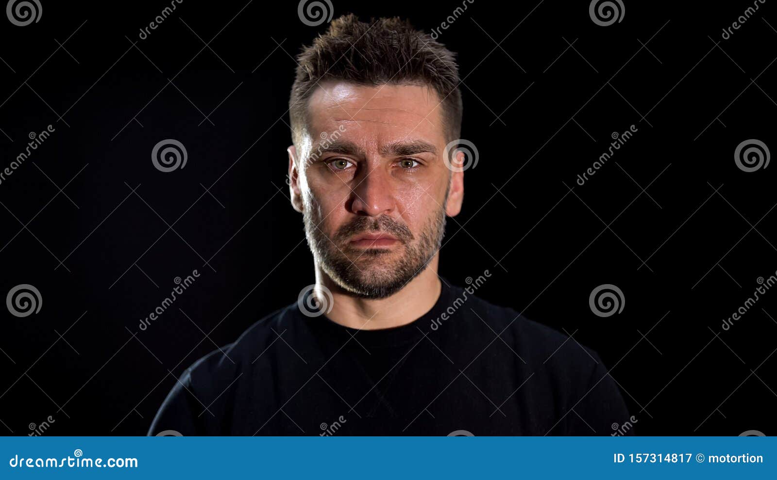 Depressed Man Looking Camera Black Background, Problem Disappointment ...