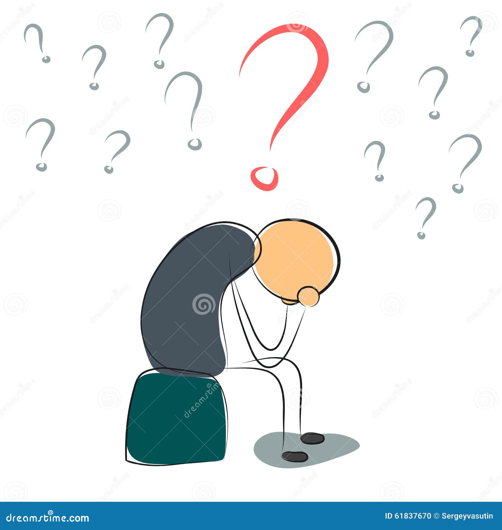 Depressed Man with Many Questions Stock Illustration - Illustration of ...