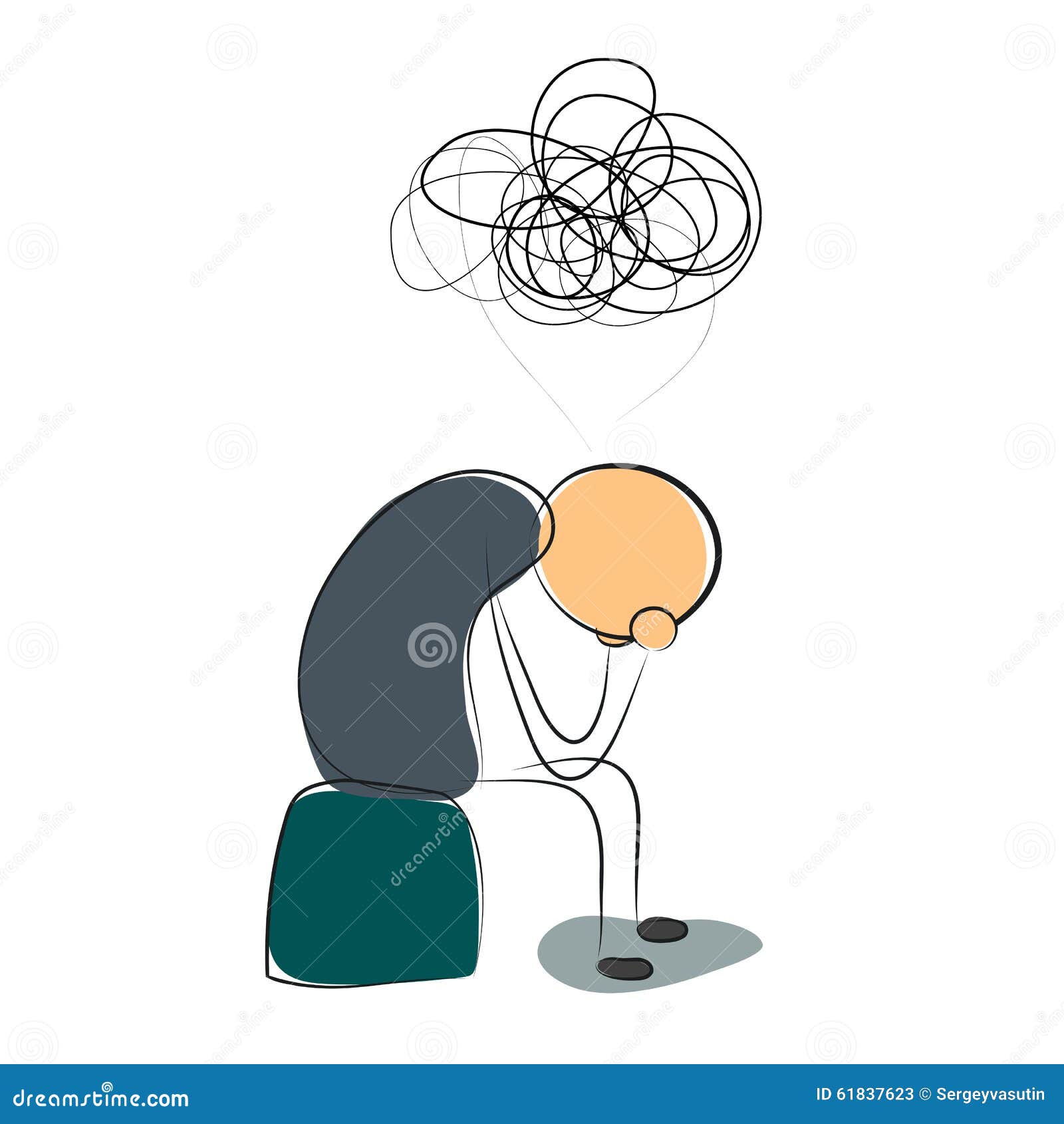 Depressed Man with Many Thoughts Stock Illustration - Illustration of ...