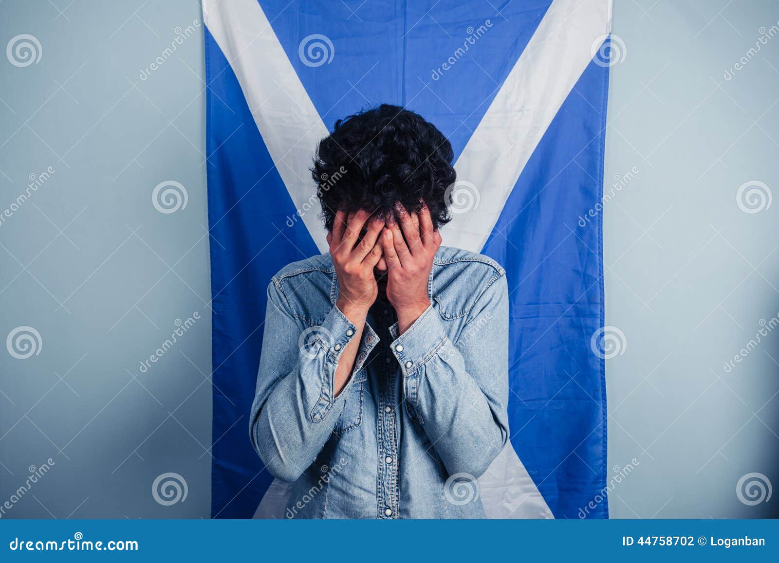 Depressed Man Standing Front Scottish Flag Stock Photos - Free ...