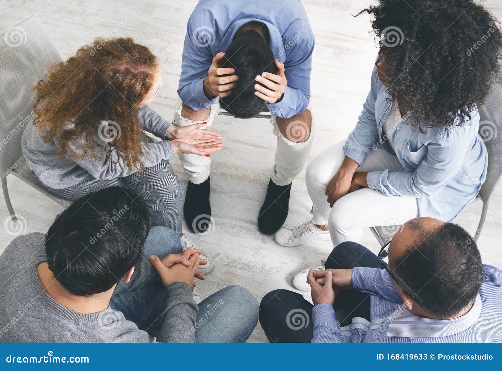 Depressed Man Suffering from Lots of Problems at Support Group Meeting ...