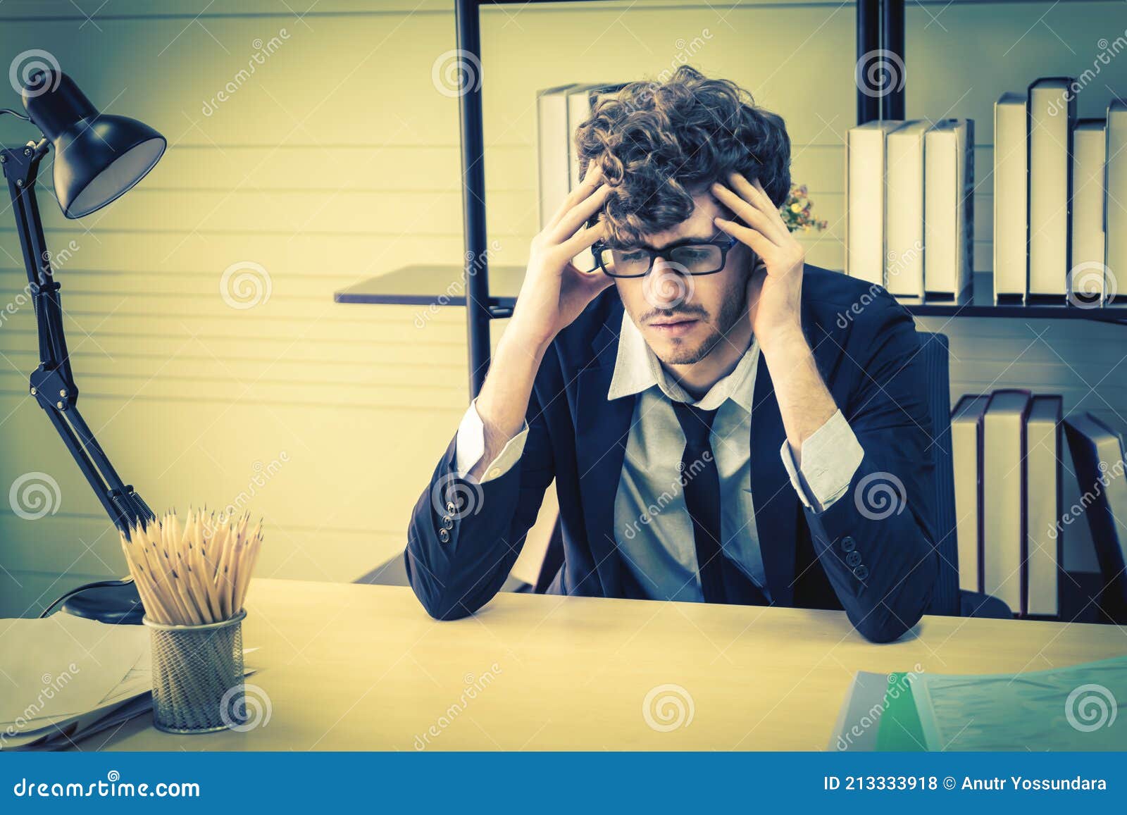 Depressed Office Business Manger with Frustrated Expression on Office ...