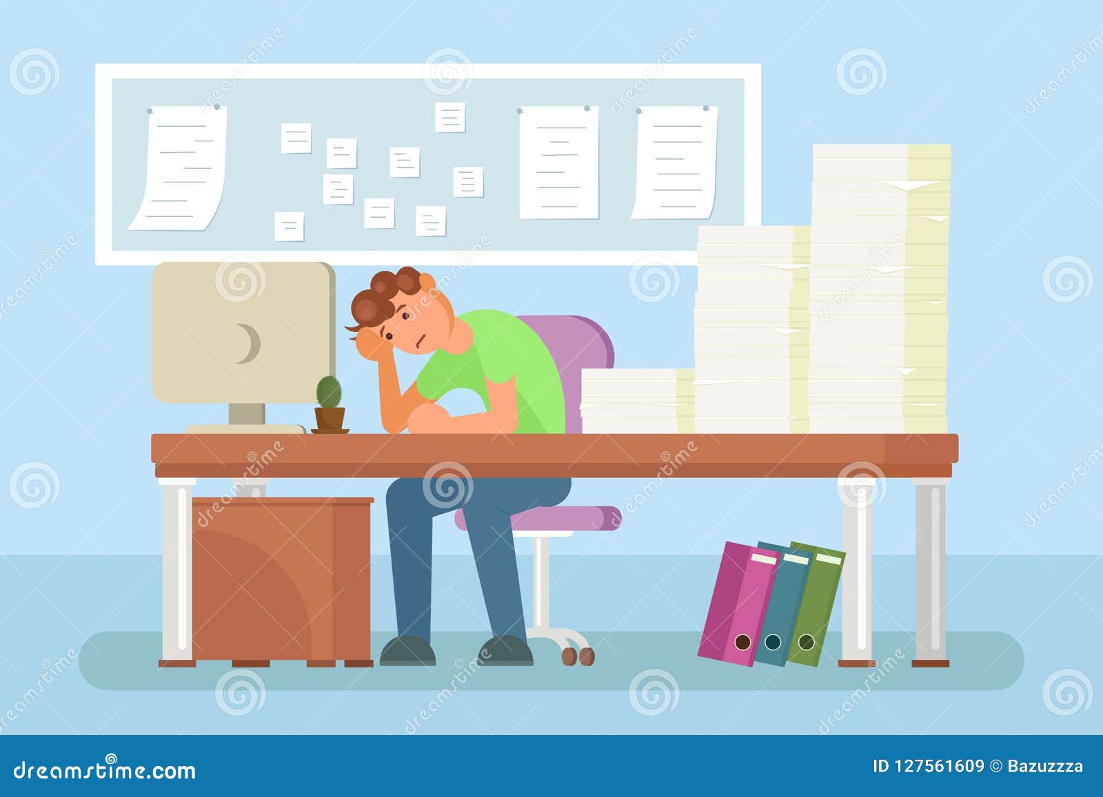 Depressed Sad Office Worker Character. Stress At Work. Overworked ...