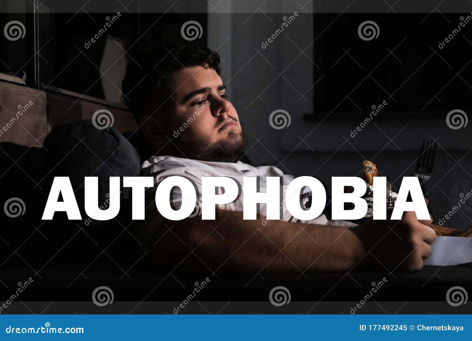 Depressed Overweight Man Eating Sweets on Sofa. Autophobia Stock Image ... Depressed Overweight Man Eating Sweets on Sofa. Autophobia Stock Image ...