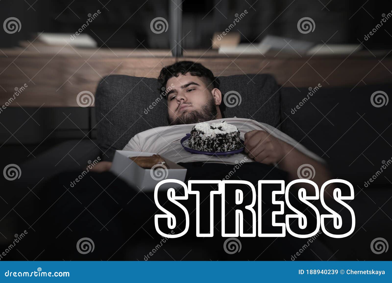 Depressed Overweight Man with Sweets at Home and STRESS Stock Image ...