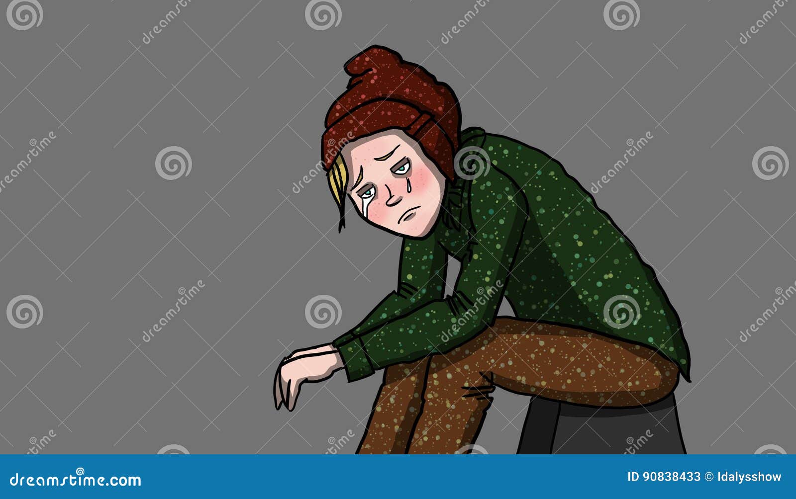 Depressed Person With Withering Plants On The Background. Concept Of ...