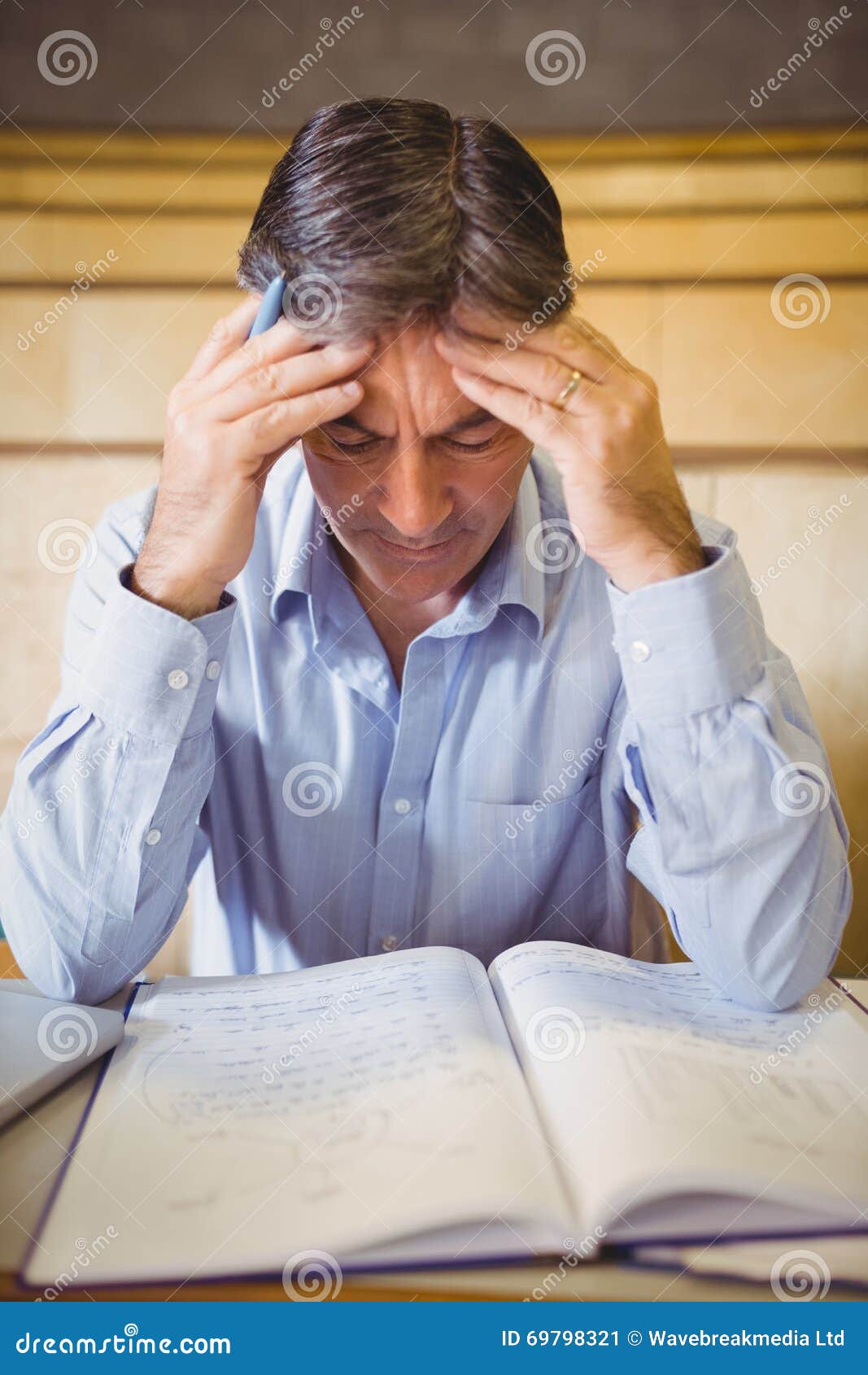 Depressed Professor Sitting with Notes at Desk Stock Image - Image of ...