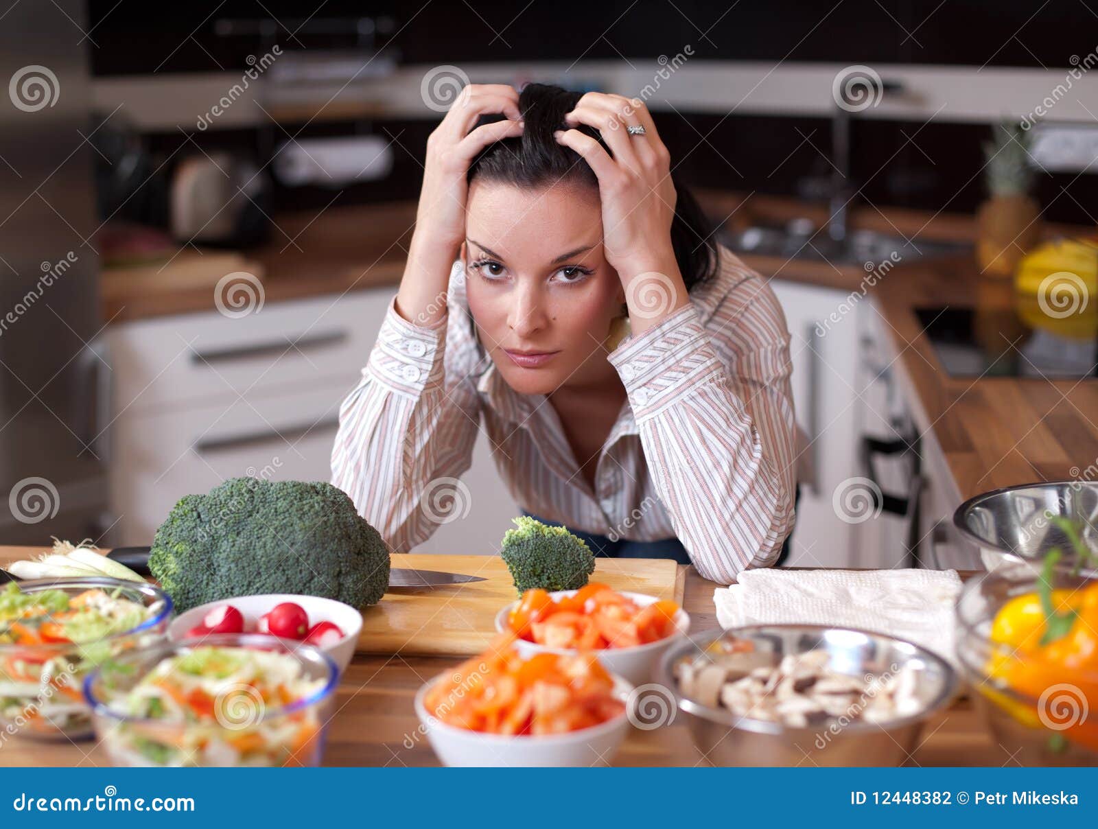 Depressed and Sad Woman in Kitchen Stock Photo - Image of indoors ...