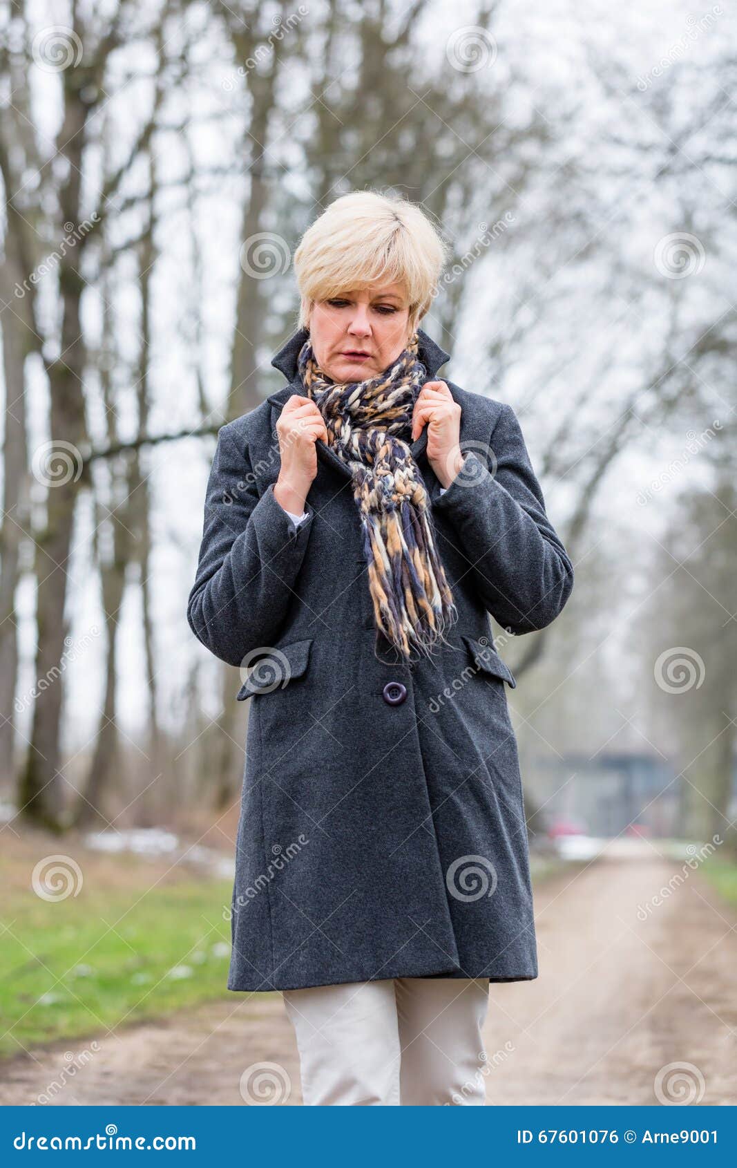 Depressed or Sad Woman Walking in Winter Stock Photo - Image of barren ...