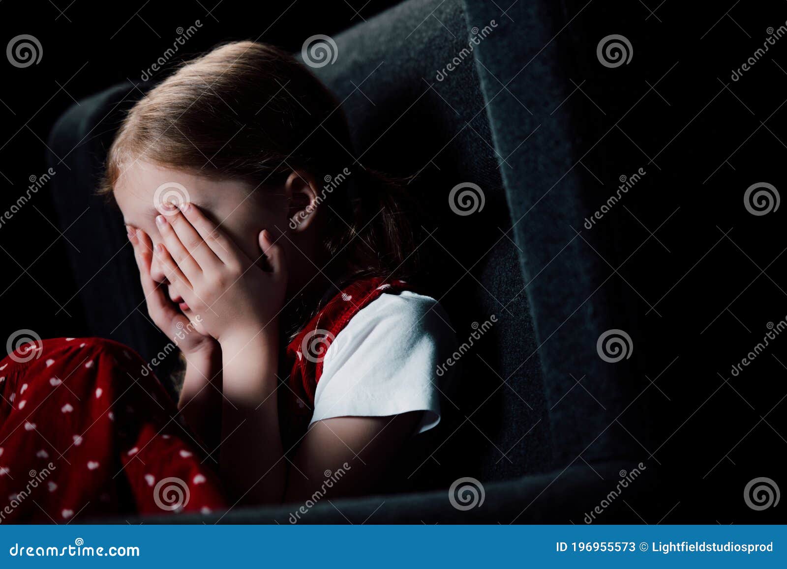 Depressed, Scared Child Covering Face with Hands Stock Image - Image of ...