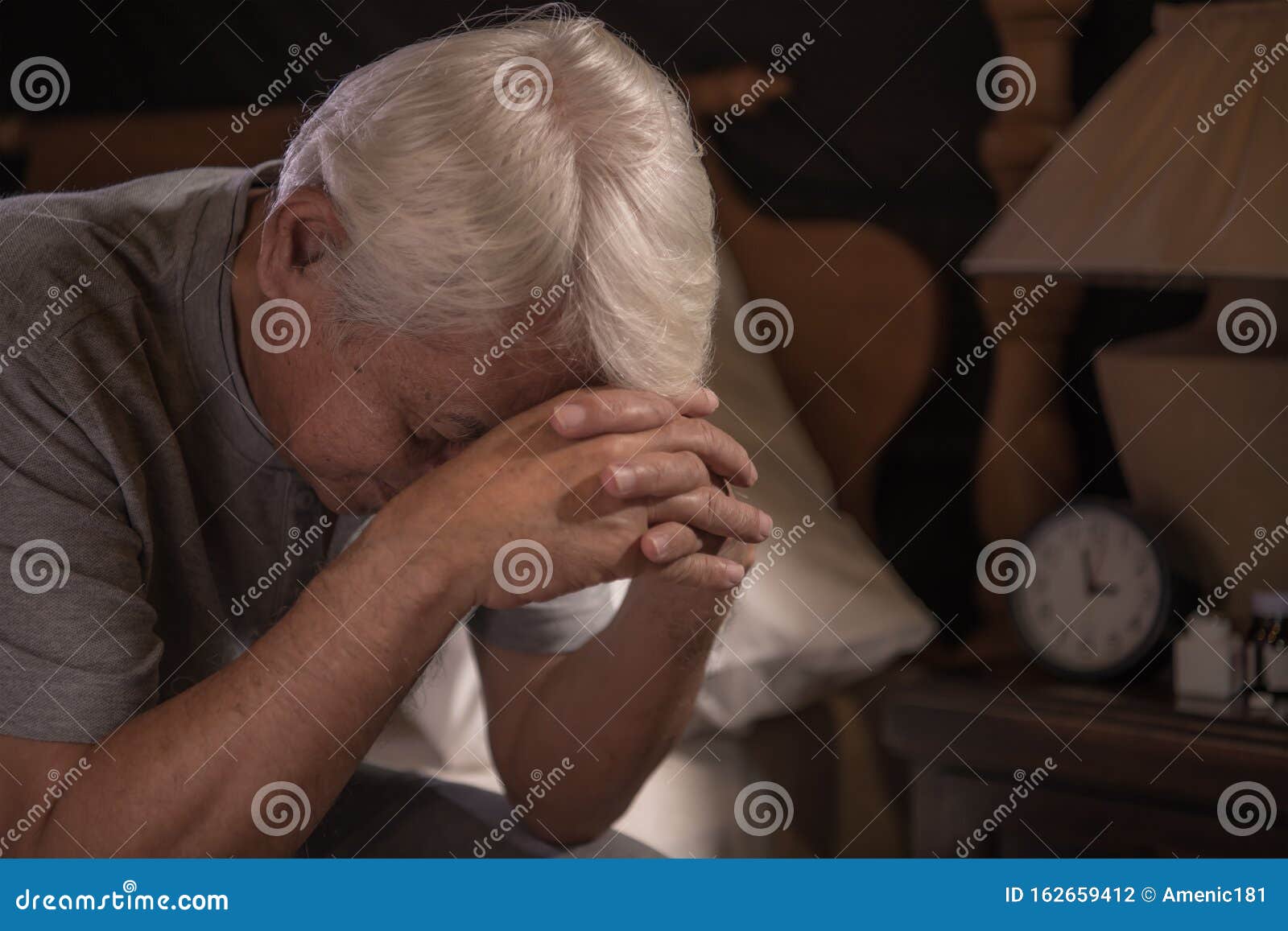 Depressed Senior Person Sitting in Bed Cannot Sleep from Insomnia Stock ...