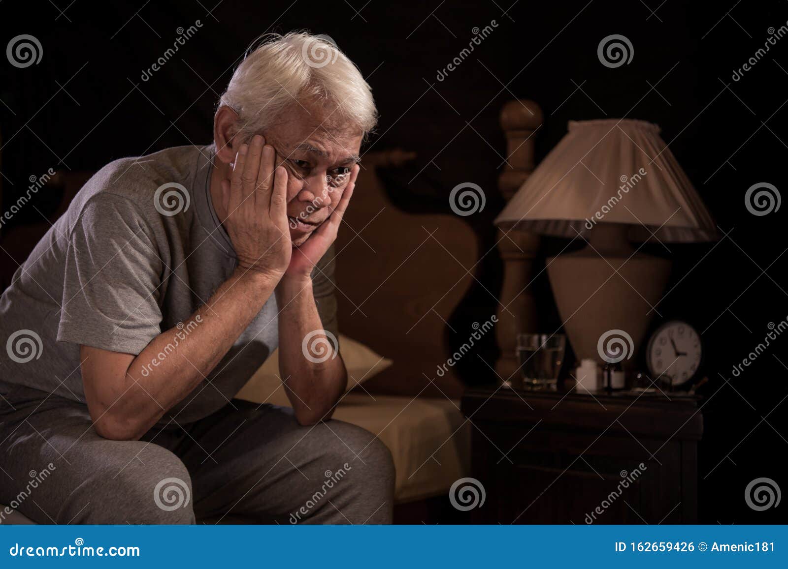 Depressed Senior Person Sitting in Bed Cannot Sleep from Insomnia Stock ...