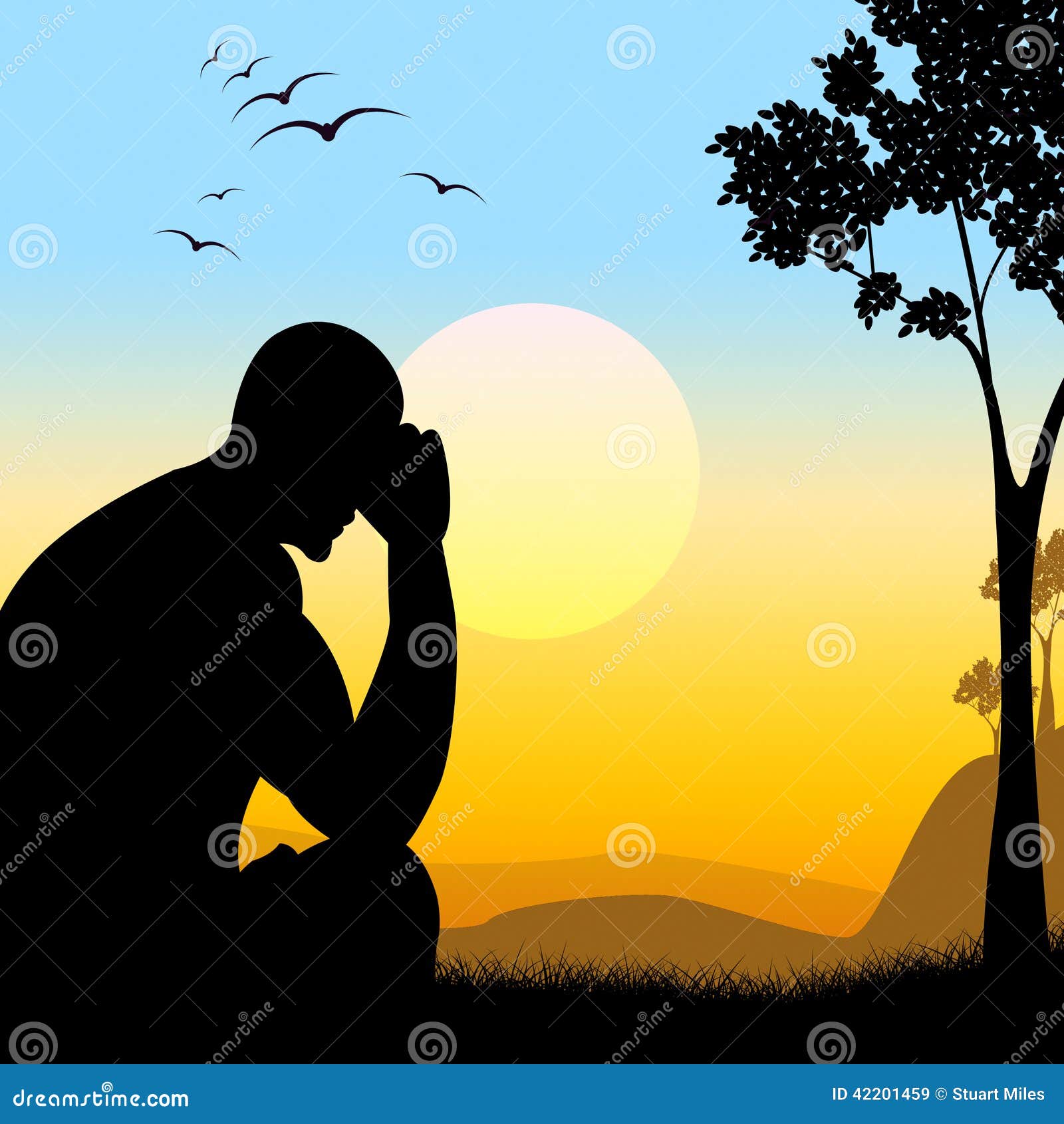 Depressed Silhouette Represents Lost Hope and Man Stock Illustration ...
