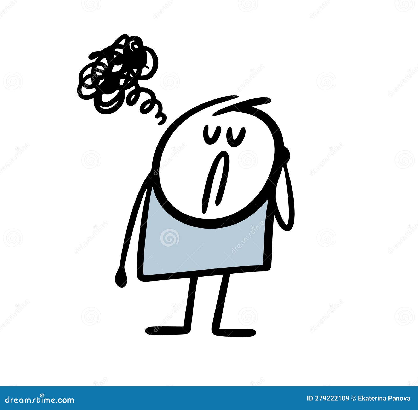Depressed Stickman with a Tangle of Negative Thoughts is Sad and Needs ...