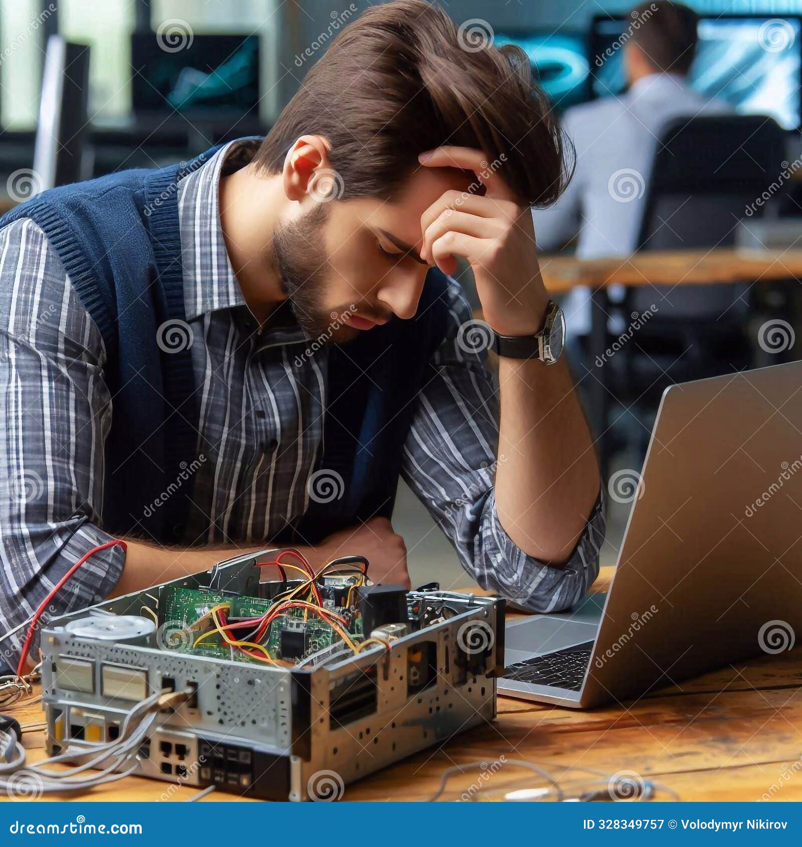 Depressed, Stressed Employee Overwhelmed by Technical Problems at Work ...