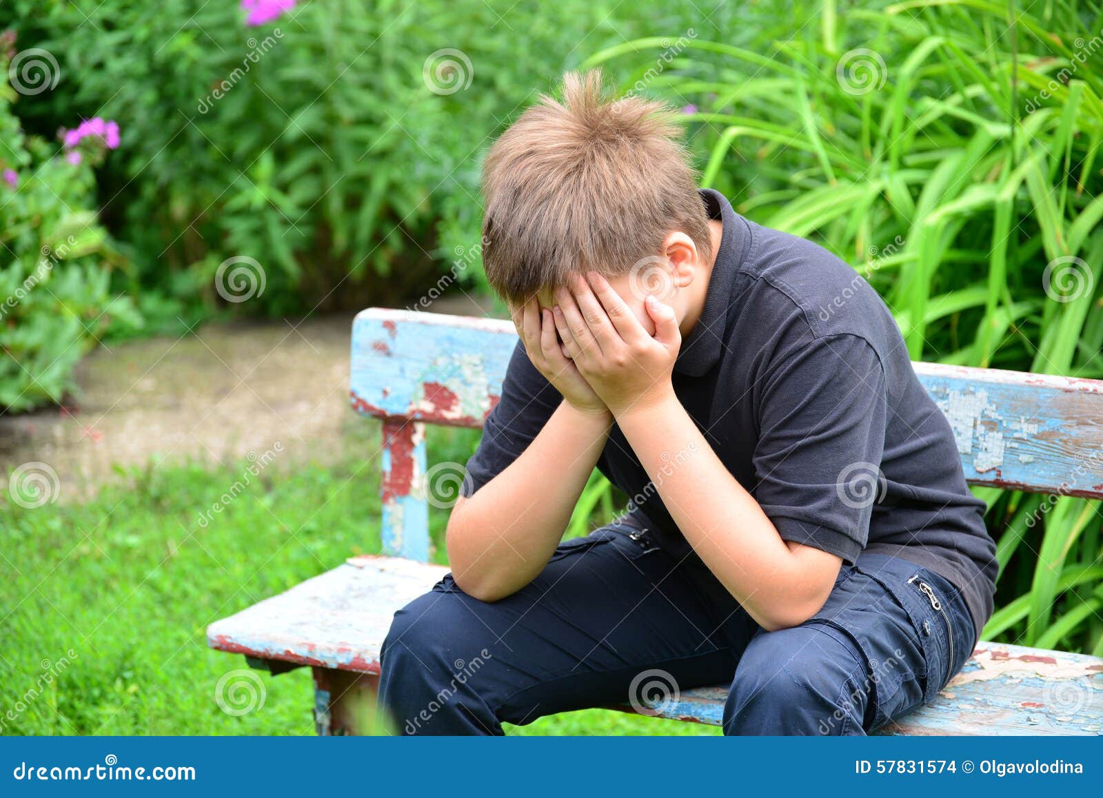 Depressed Teenager Sitting on the Bench Stock Photo - Image of lonely ...