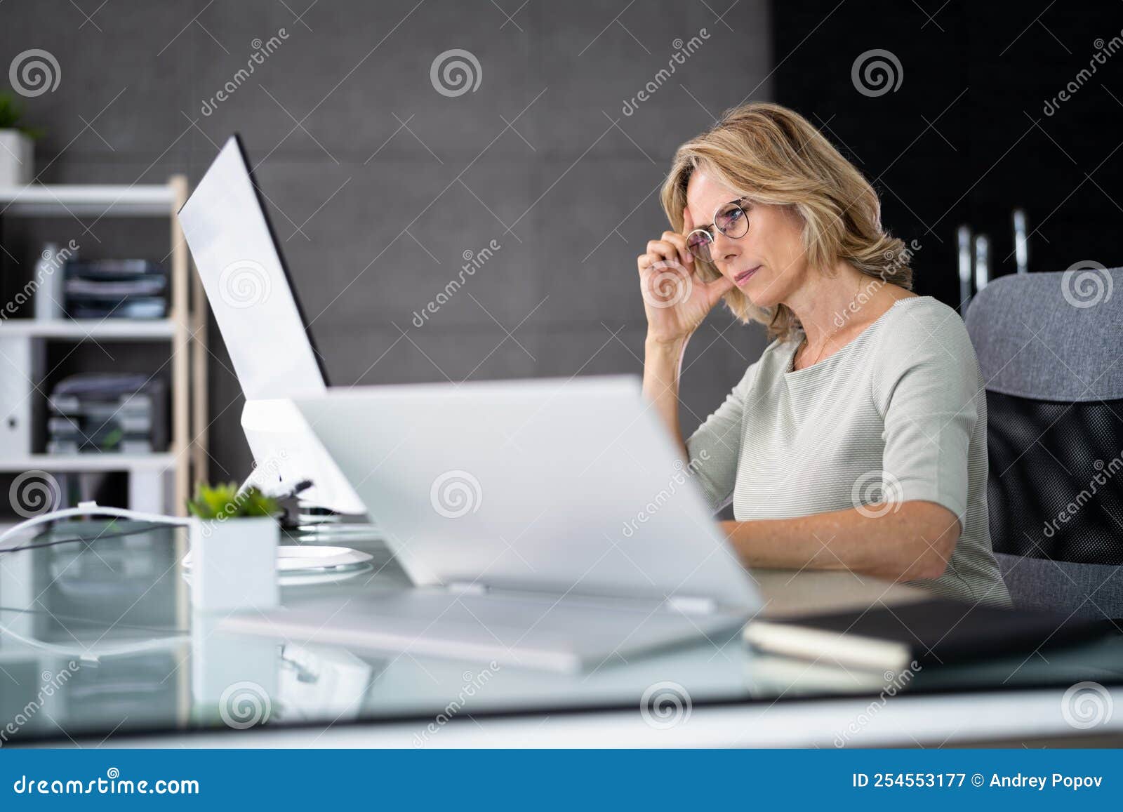 Depressed Tired Lady Using PC Computer Stock Image - Image of afro ...