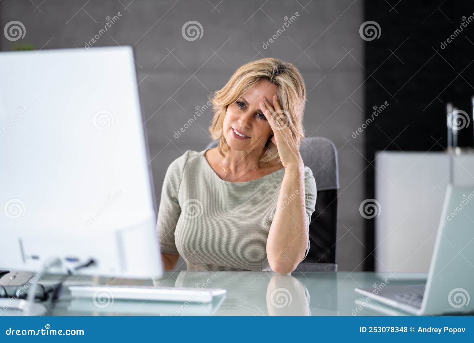 Depressed Tired Lady Using PC Computer Royalty-Free Stock Image ...