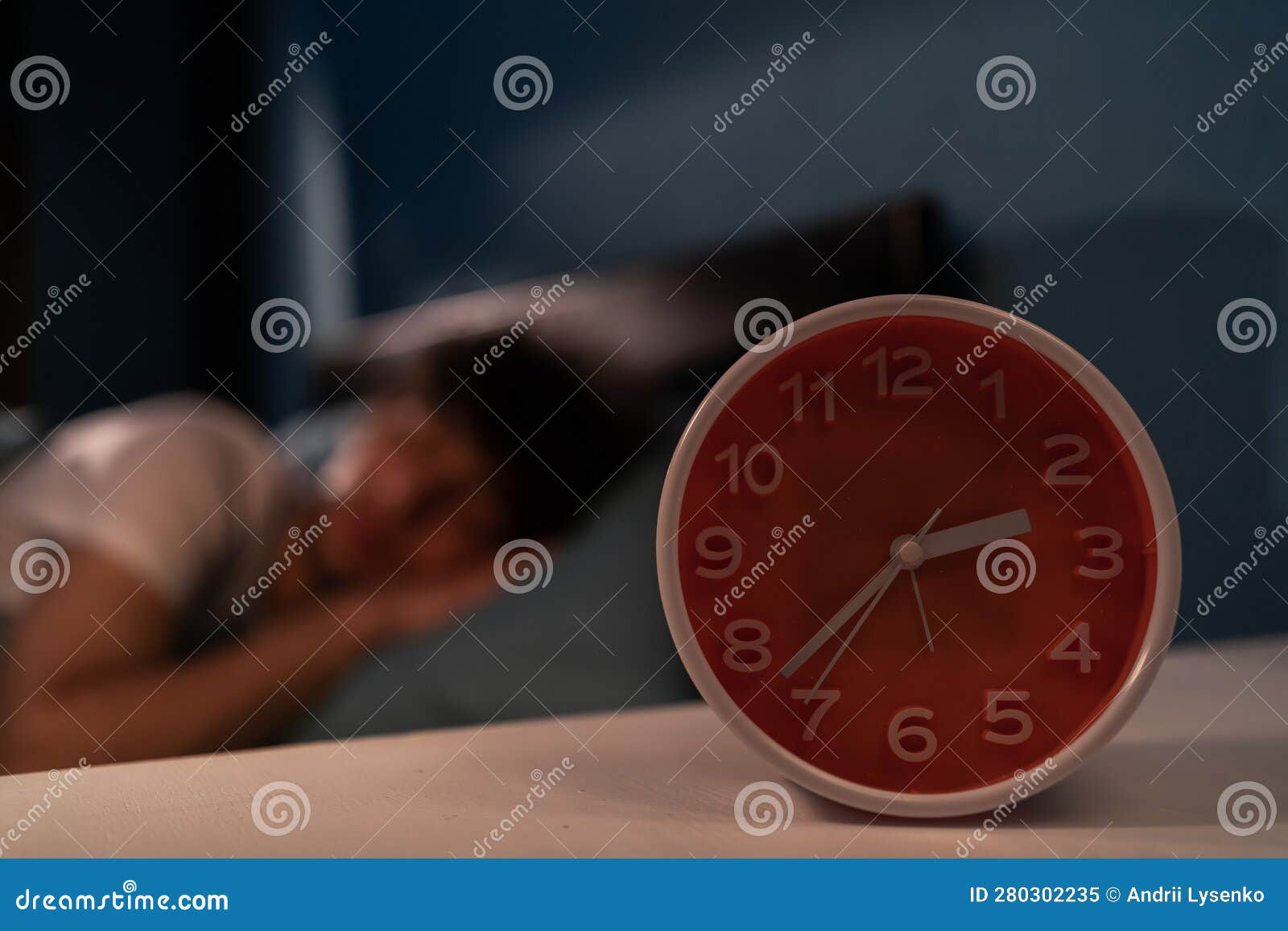 Depressed Tired Young Man Lying in Bed at Night Cannot Sleep from ...