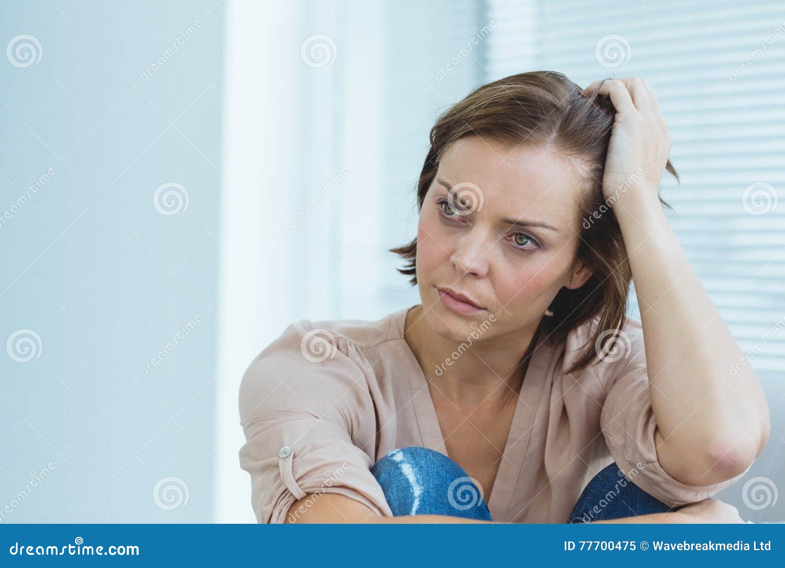 Depressed woman at home stock image. Image of quarter - 77700475