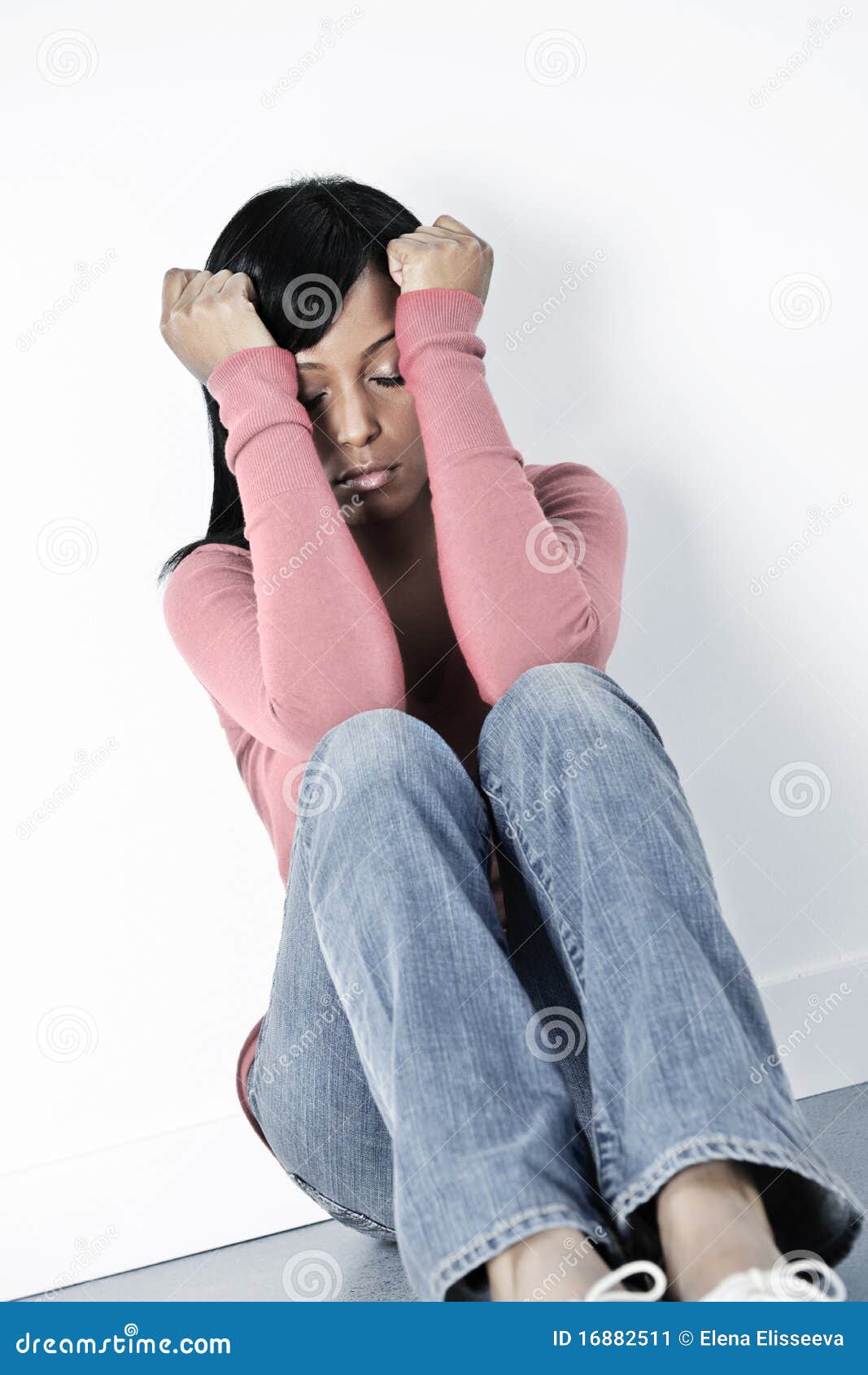 Depressed Woman Sitting on Floor Stock Image - Image of crying, painful ...