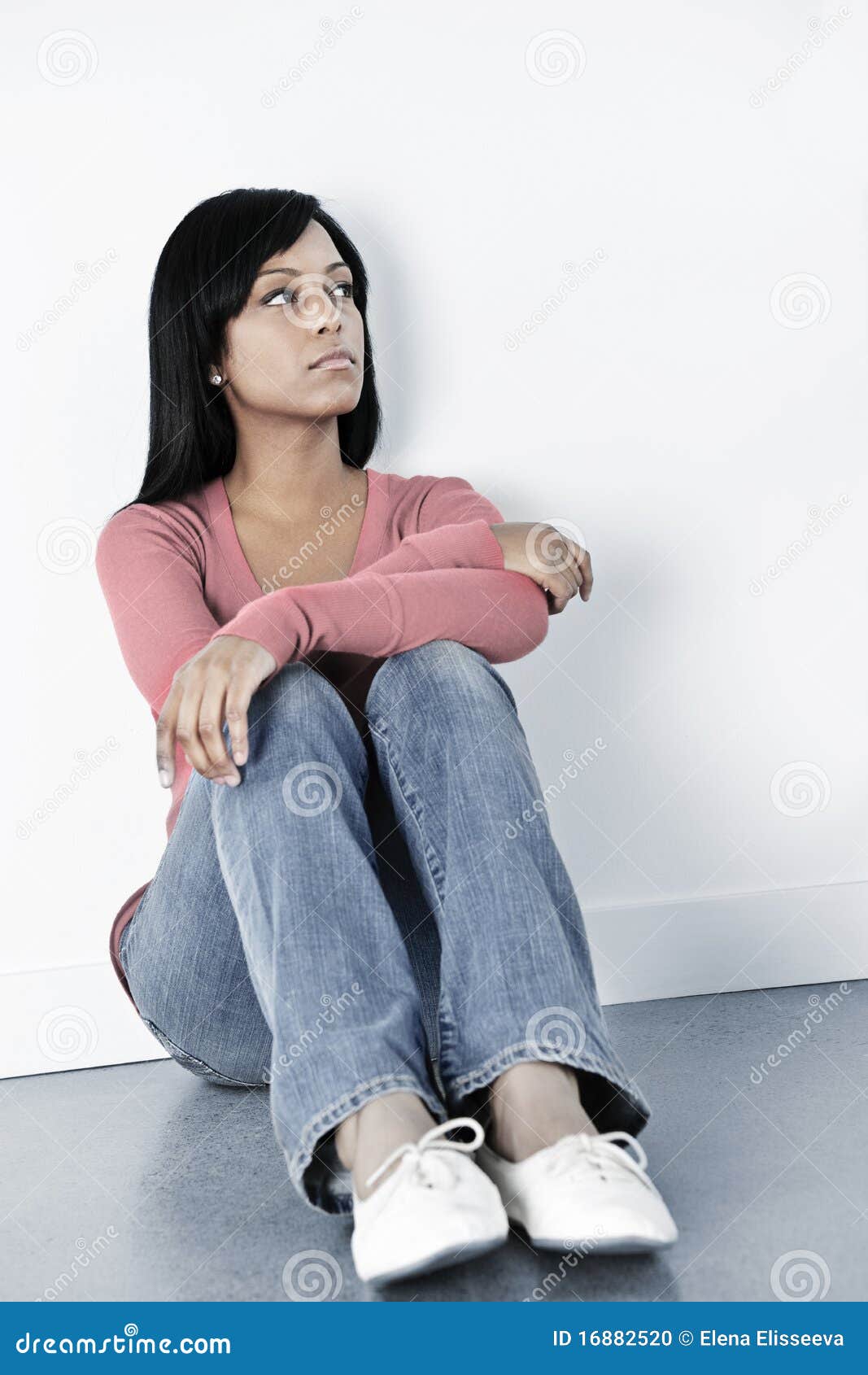 Depressed Woman Sitting on Floor Stock Photo - Image of sadness, pretty ...