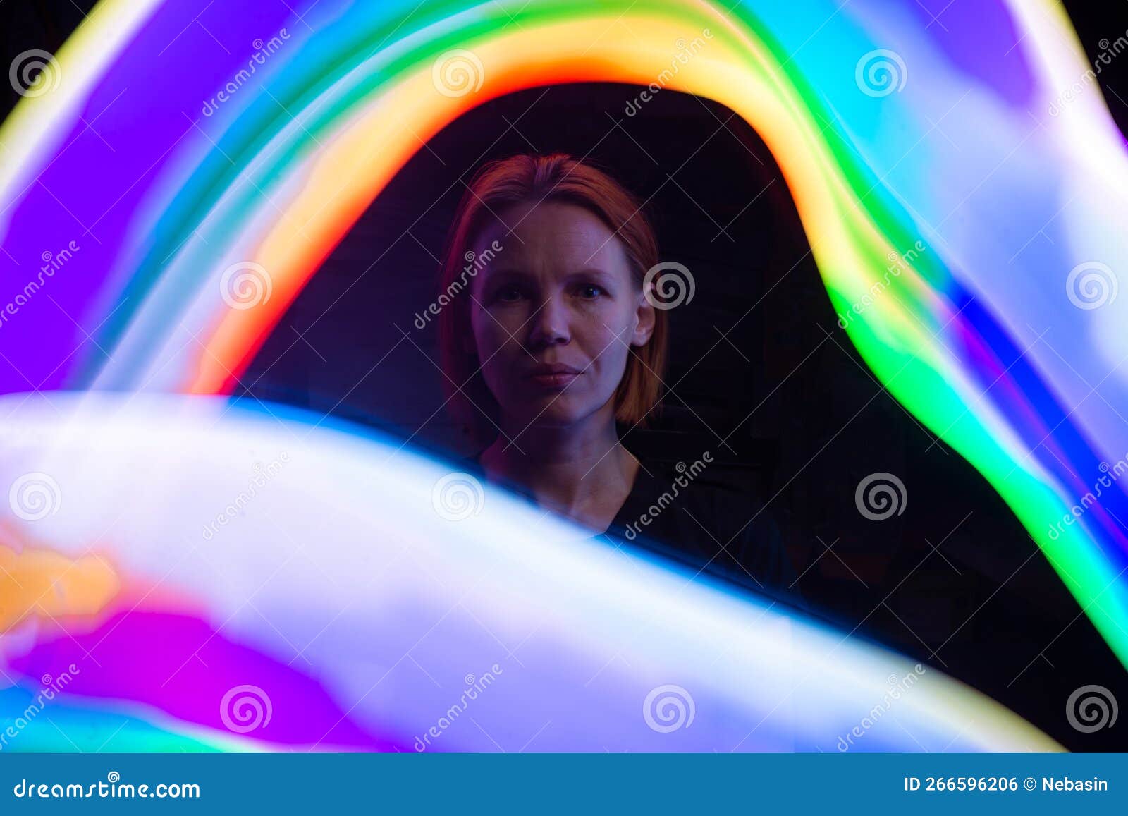 A Depressed Woman Surrounded by Colored Waves Stock Photo - Image of ...