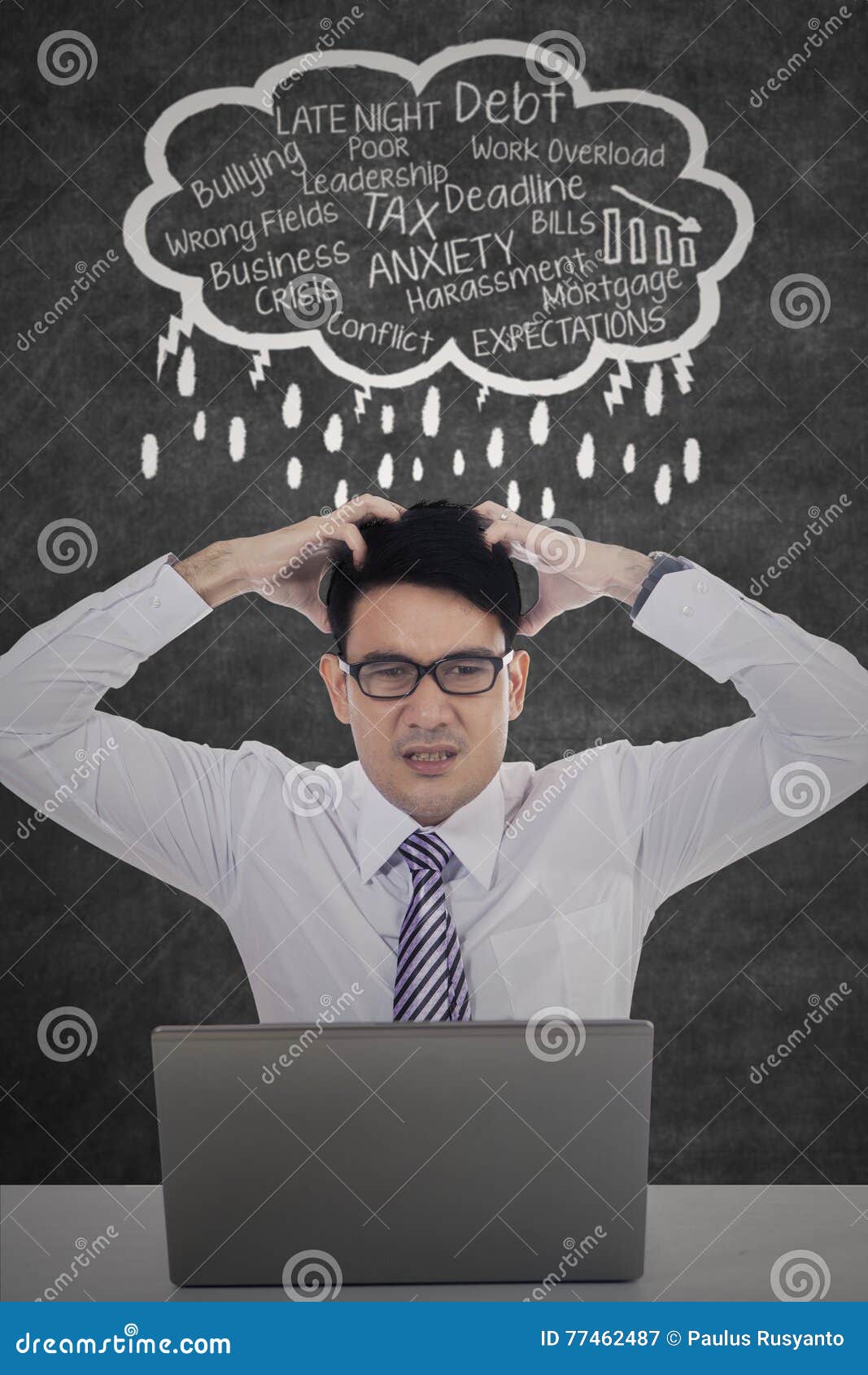 Depressed Worker with Laptop and Problems Stock Image - Image of ...