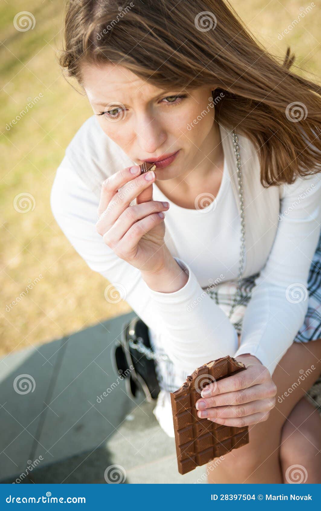 Depressed Young Woman Eating Chocolate Stock Photo - Image of ...