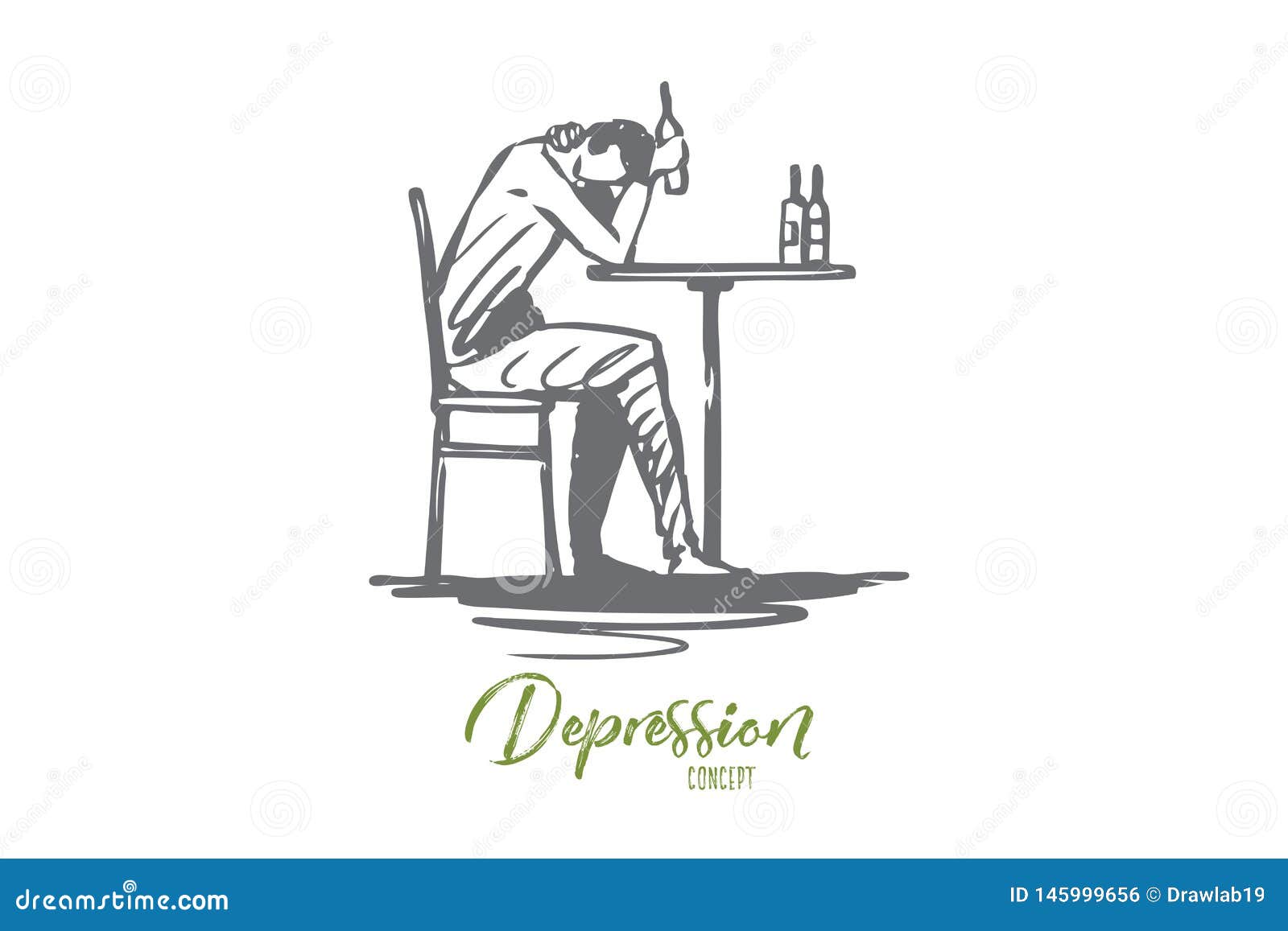 Depression, Alcohol, Problem, Bottle, Drink Concept. Hand Drawn ...