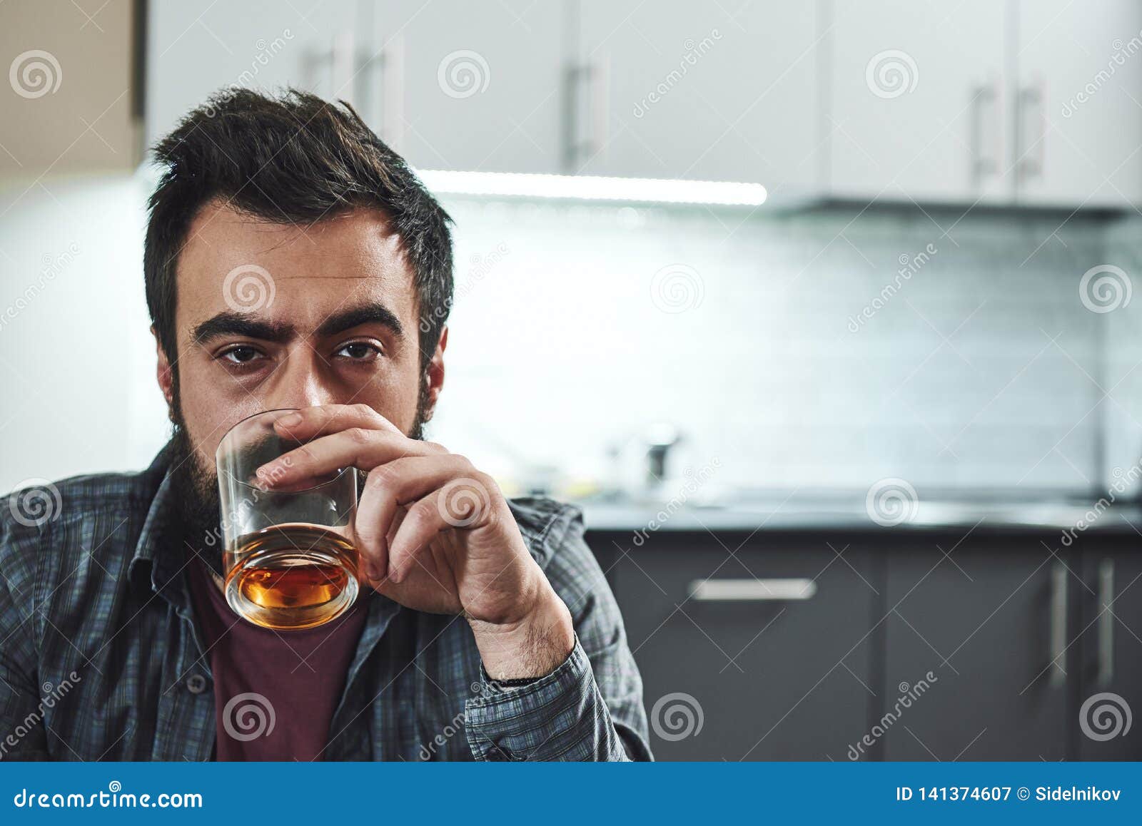 Depression Begins with Disappointment. Front View of Drunk Man with ...