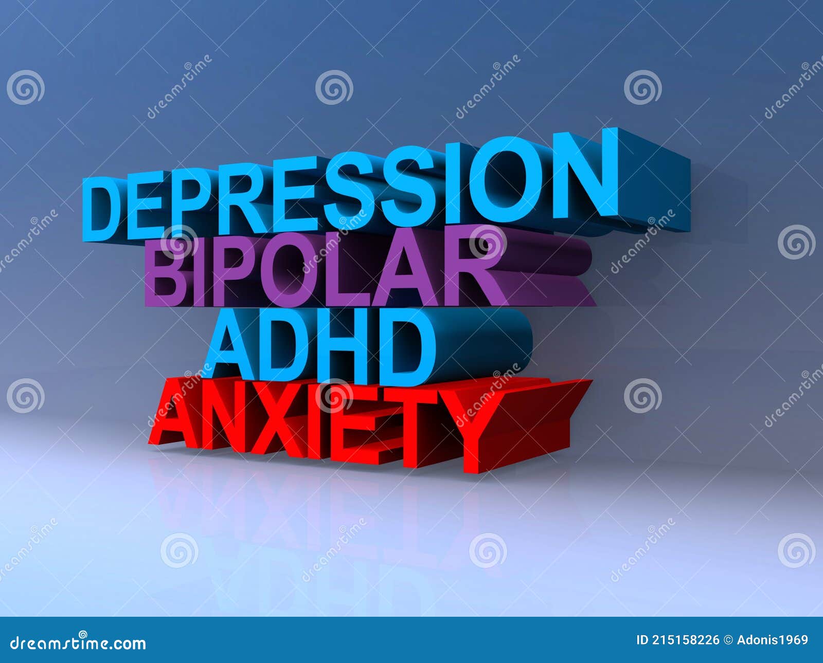 Depression Bipolar Adhd Anxiety on Blue Stock Illustration ...