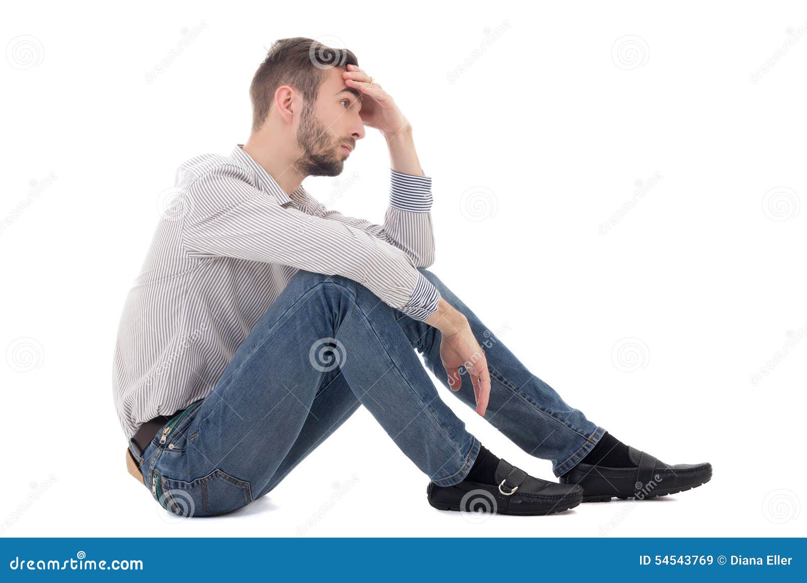 Depression Concept - Stressed Man Sitting Isolated on White Stock Image ...
