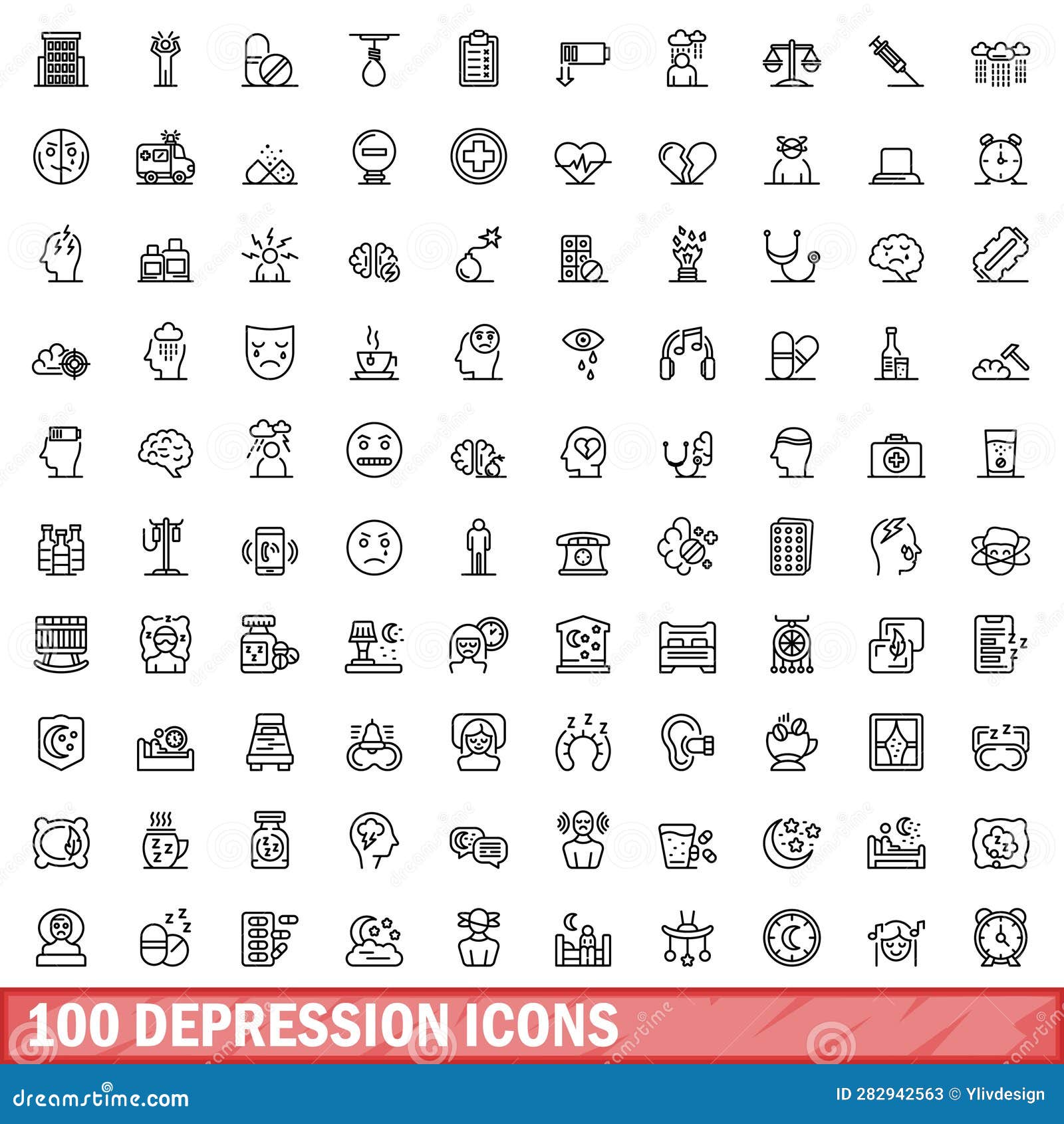 100 Depression Icons Set, Outline Style Stock Vector - Illustration of ...
