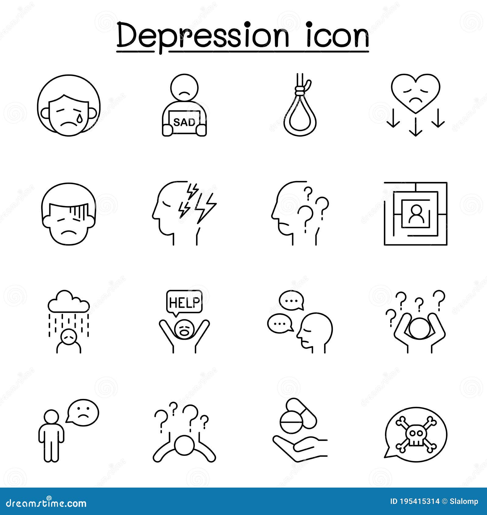 Depression. Line Art Vector Illustration Of A Man In Depressive State ...