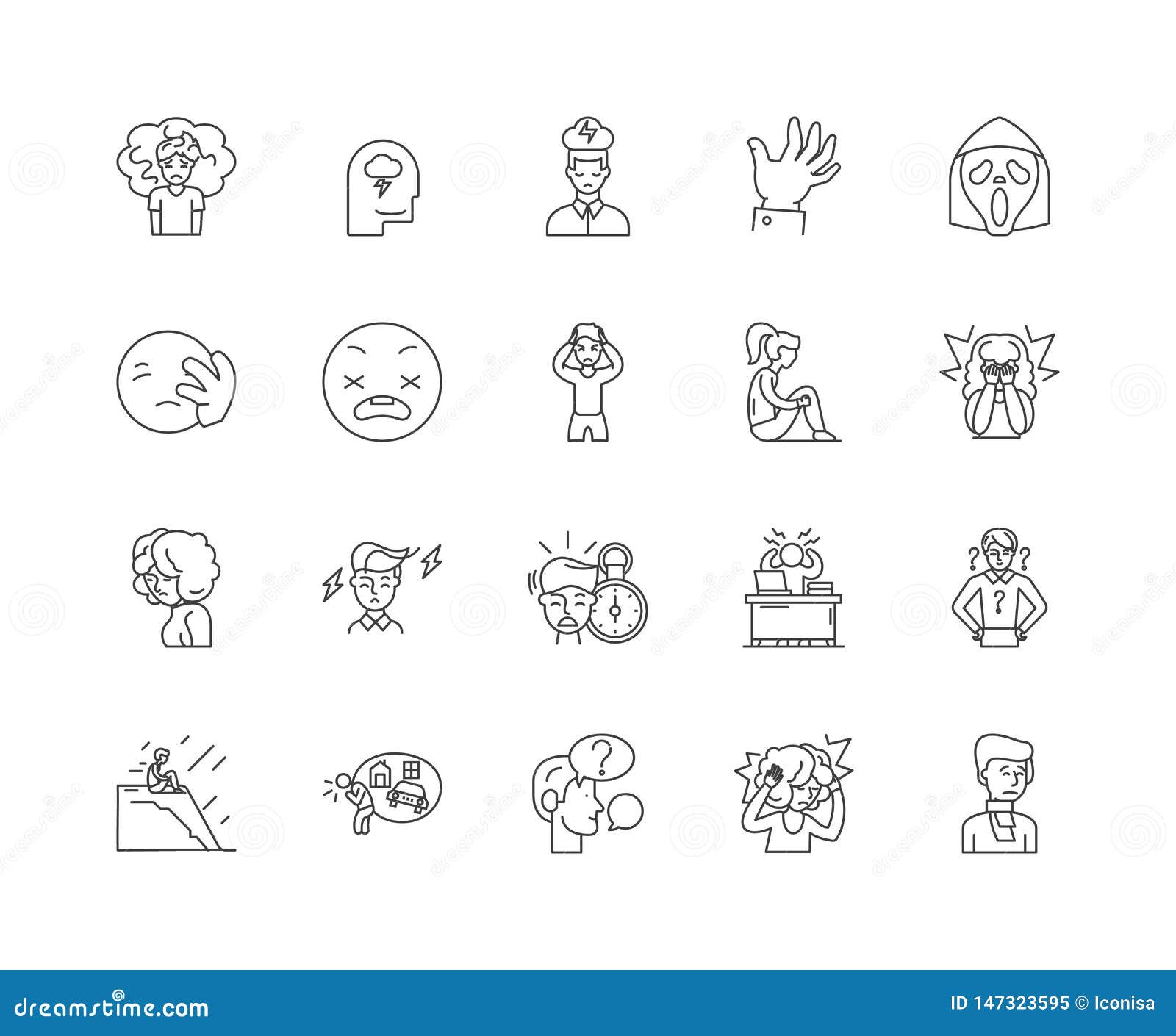 Depression Line Icons, Signs, Vector Set, Outline Illustration Concept ...