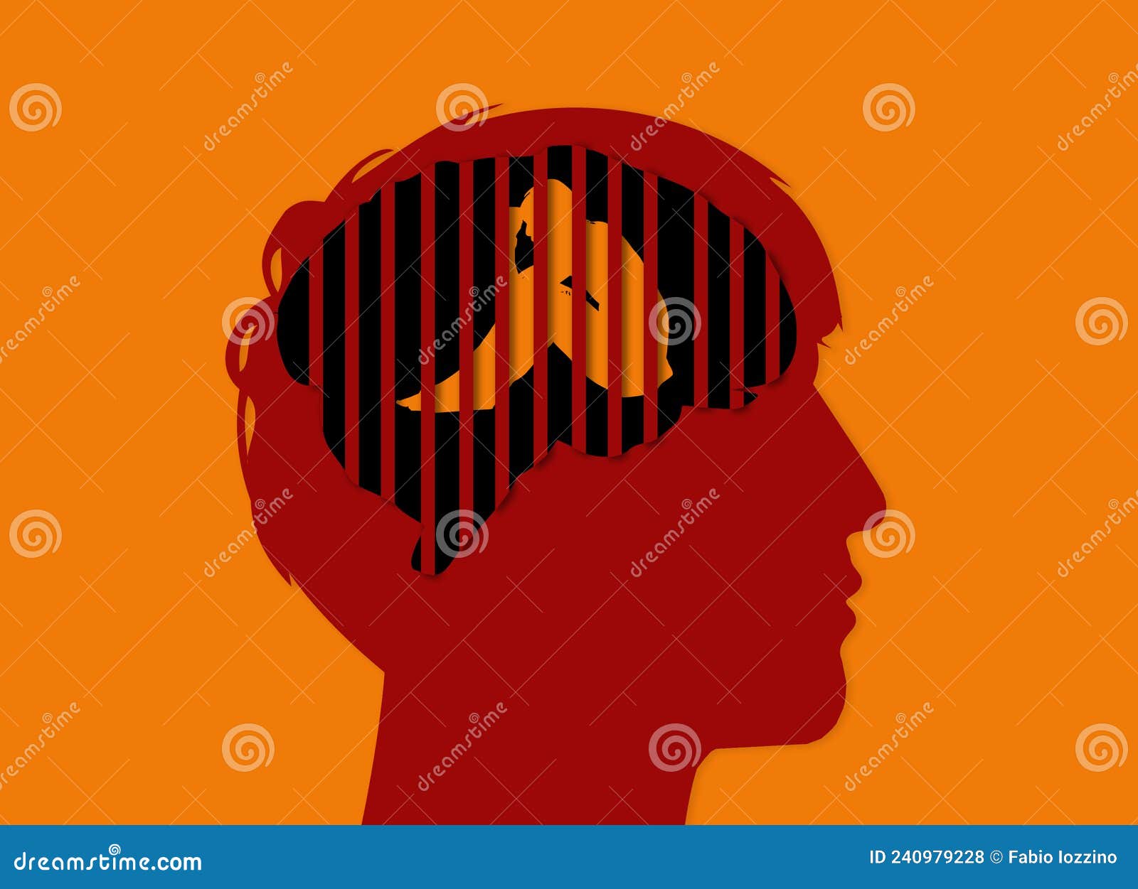 Depression, Sad Man Crying Sitting in a Cage in the Brain. Illustration ...