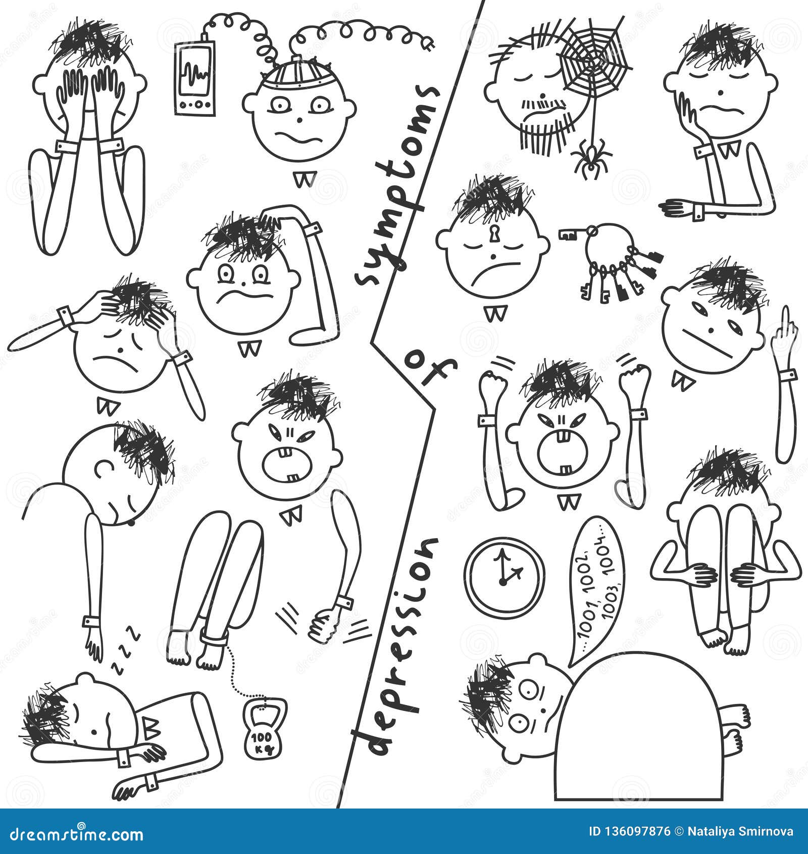 Depression Signs And Symptoms Infographic Concept. Vector Flat Cartoon ...