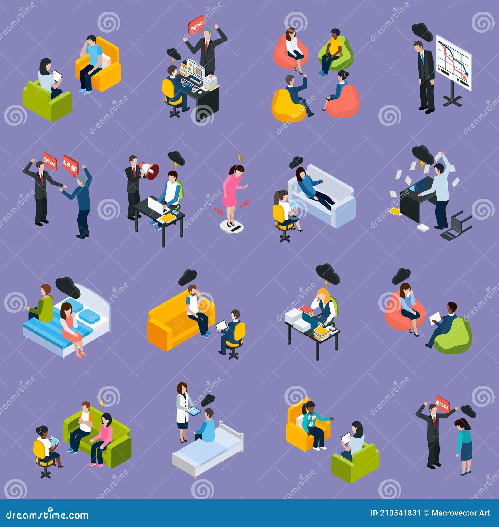Depression and Stress Isometric Icons Stock Vector - Illustration of ...