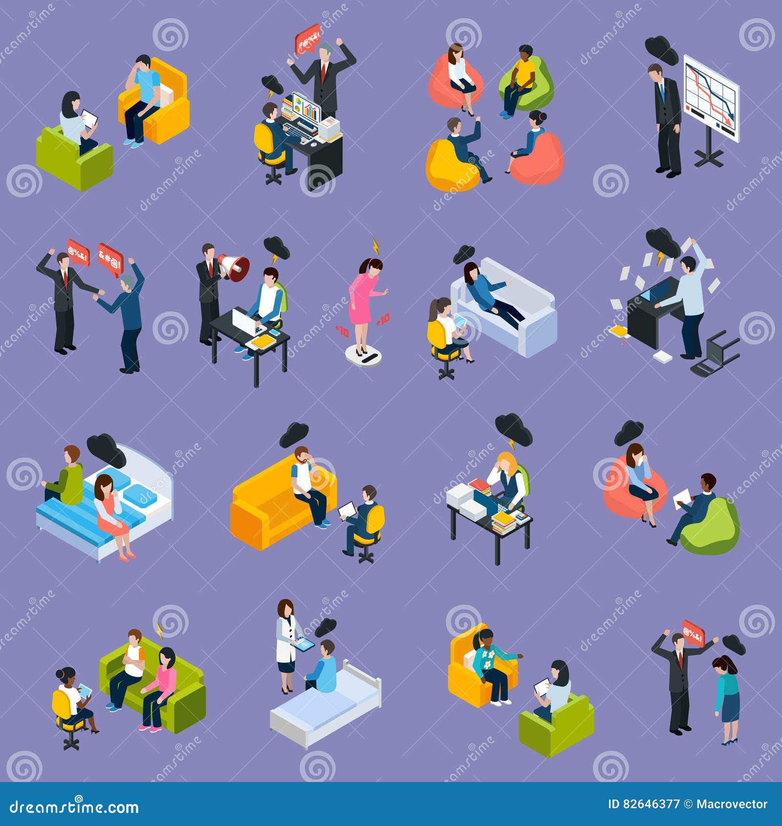 Depression and Stress Isometric Icons Stock Vector - Illustration of ...