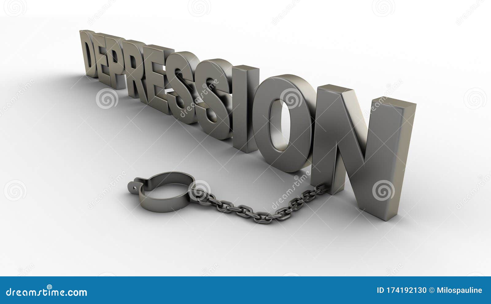 Depression Text with Chain and Shackles Isolated on a White Background ...
